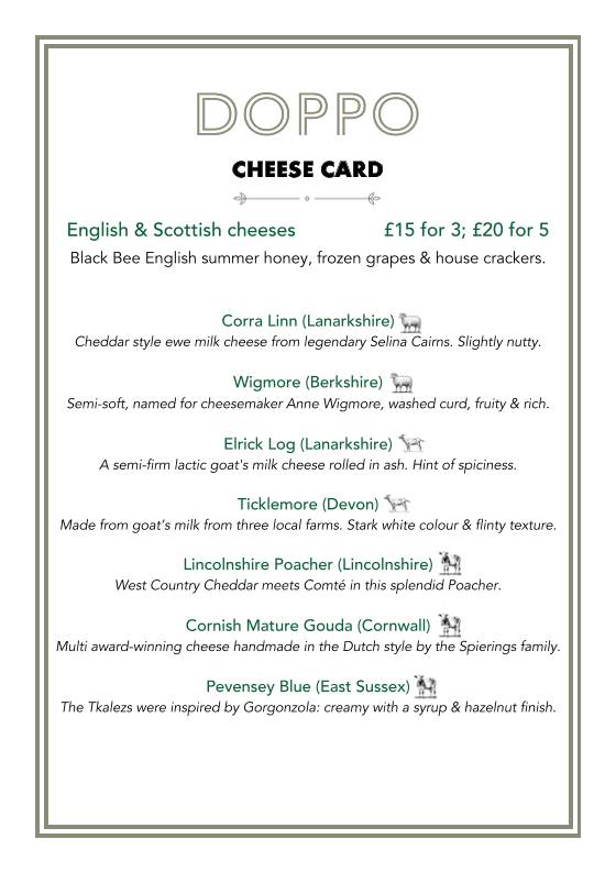 Menu at Doppo restaurant, London