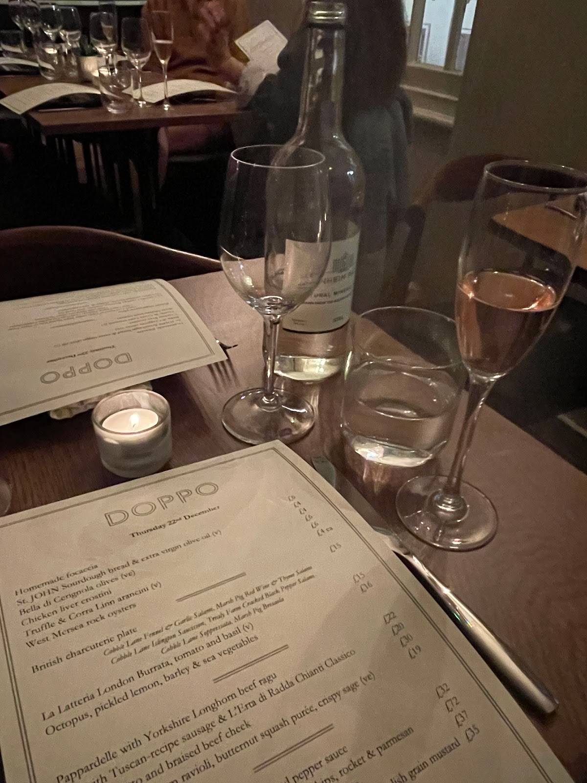 Menu at Doppo restaurant, London
