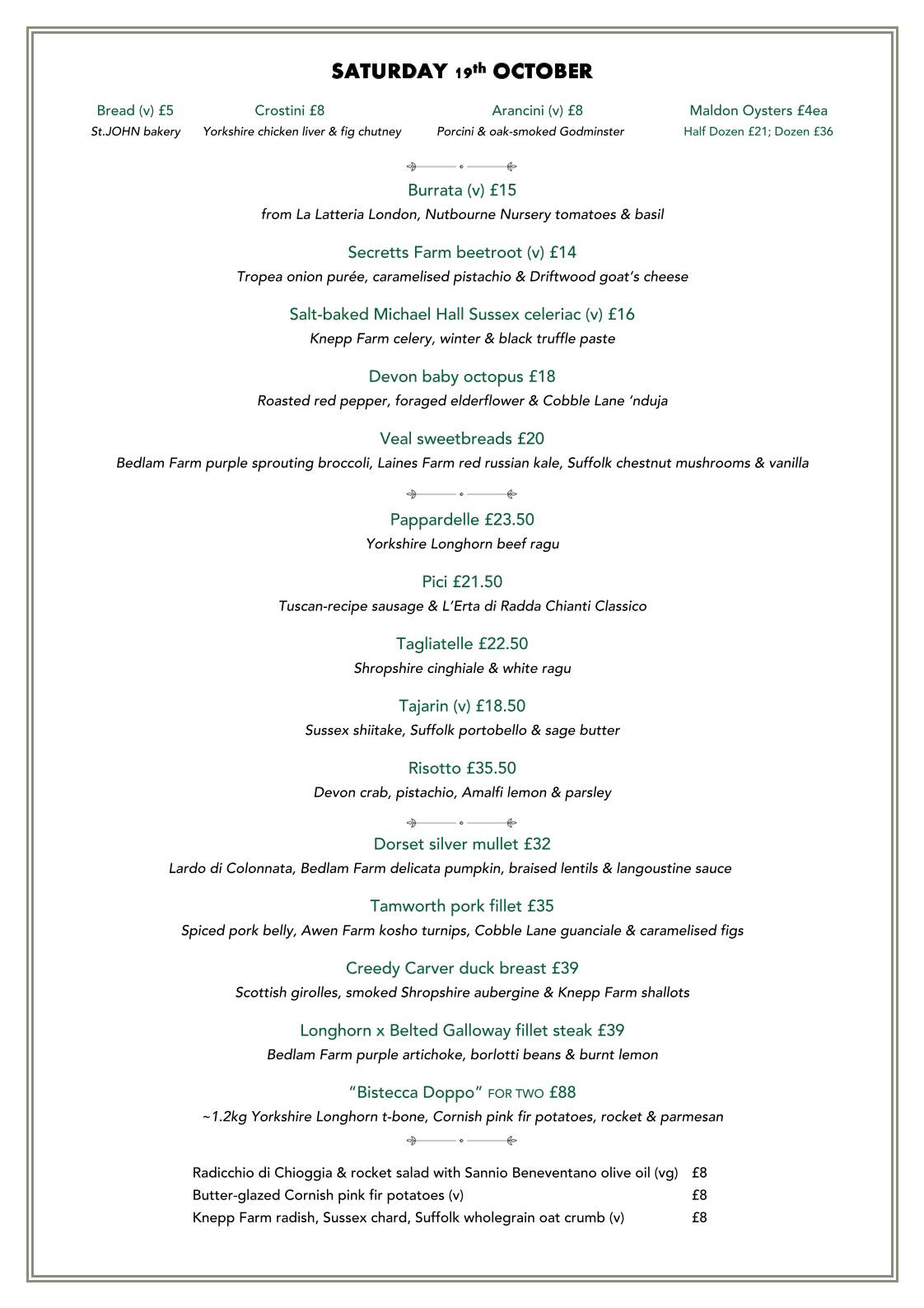 Menu at Doppo restaurant, London