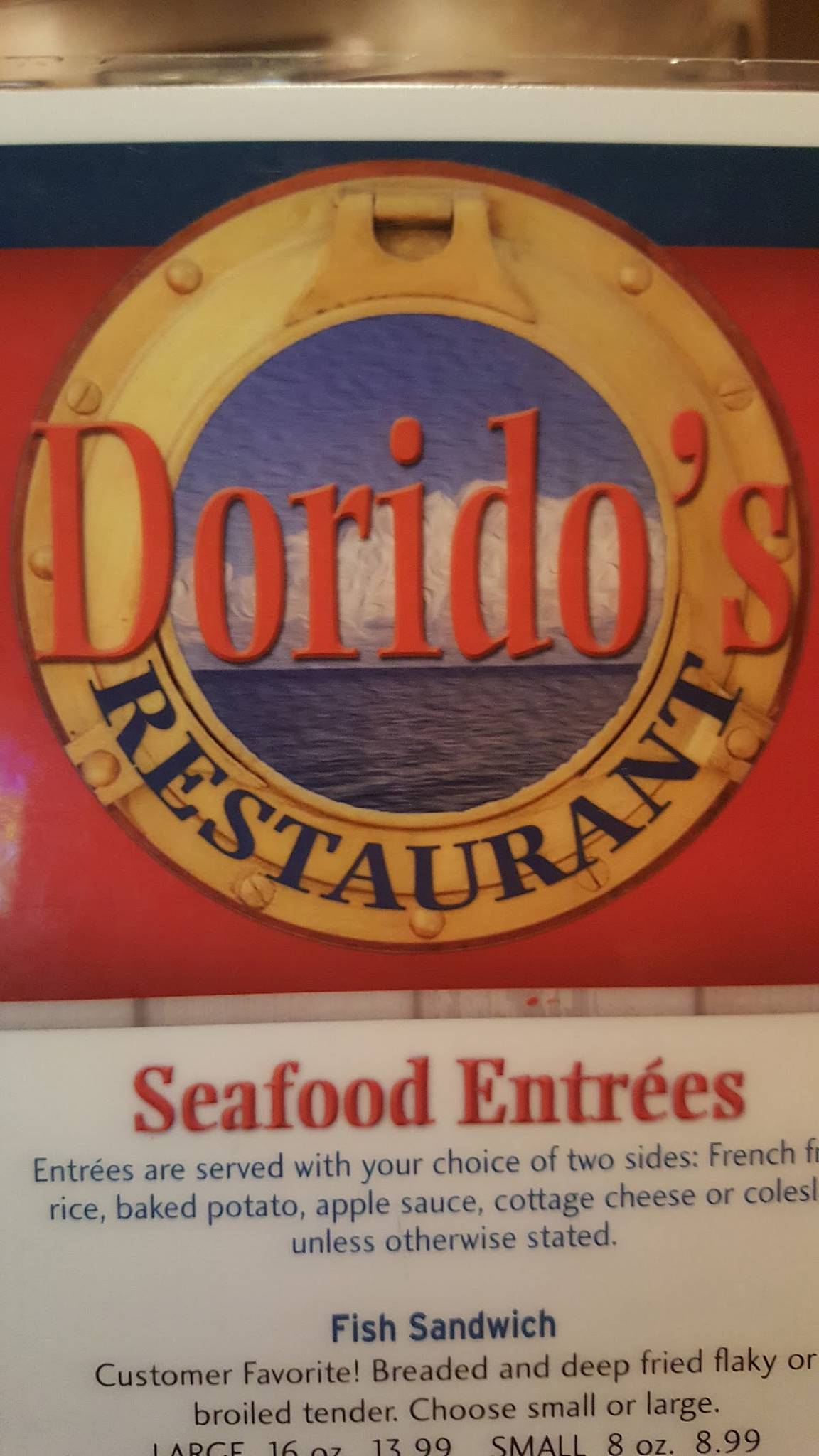 Menu at Dorido's Restaurant, Pittsburgh