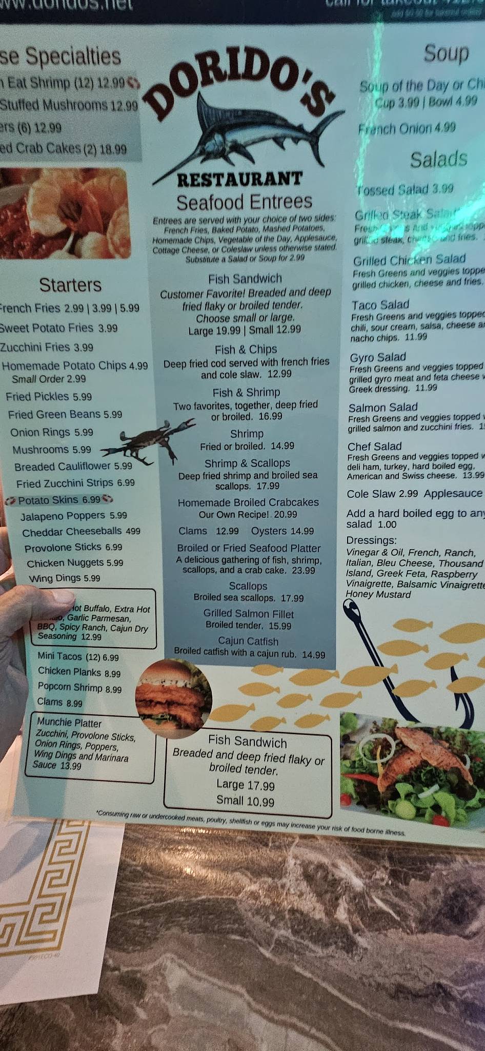 Menu at Dorido's Restaurant, Pittsburgh