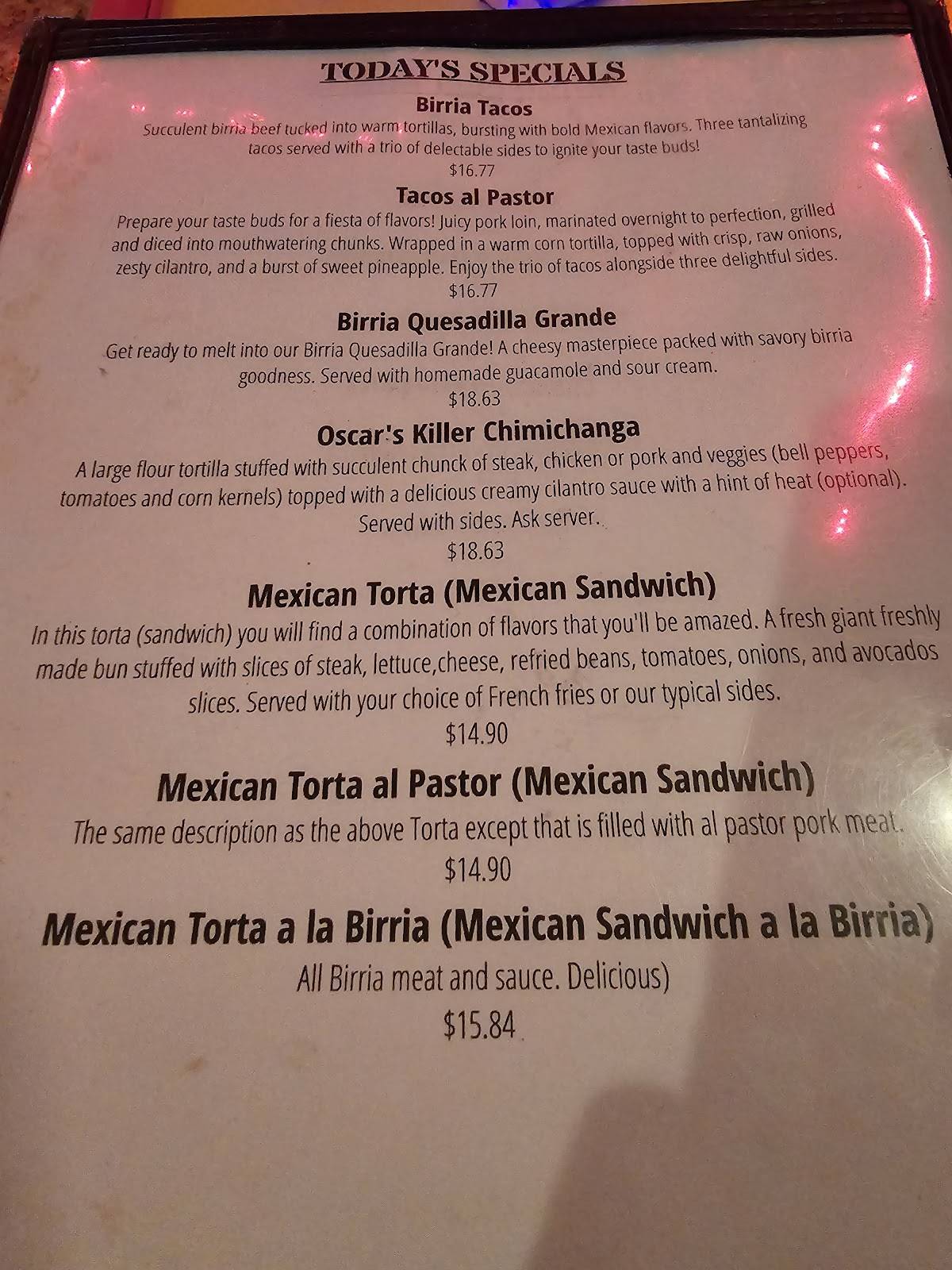Menu at Dos Amigos restaurant, Torrington
