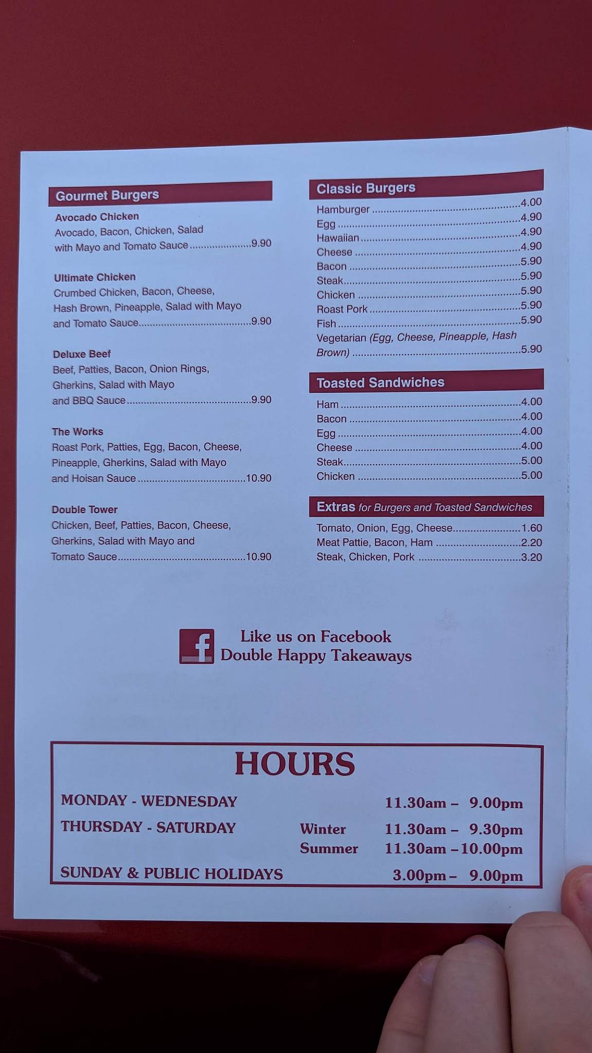 Menu at Double Happy Chinese Takeaways fast food, Auckland