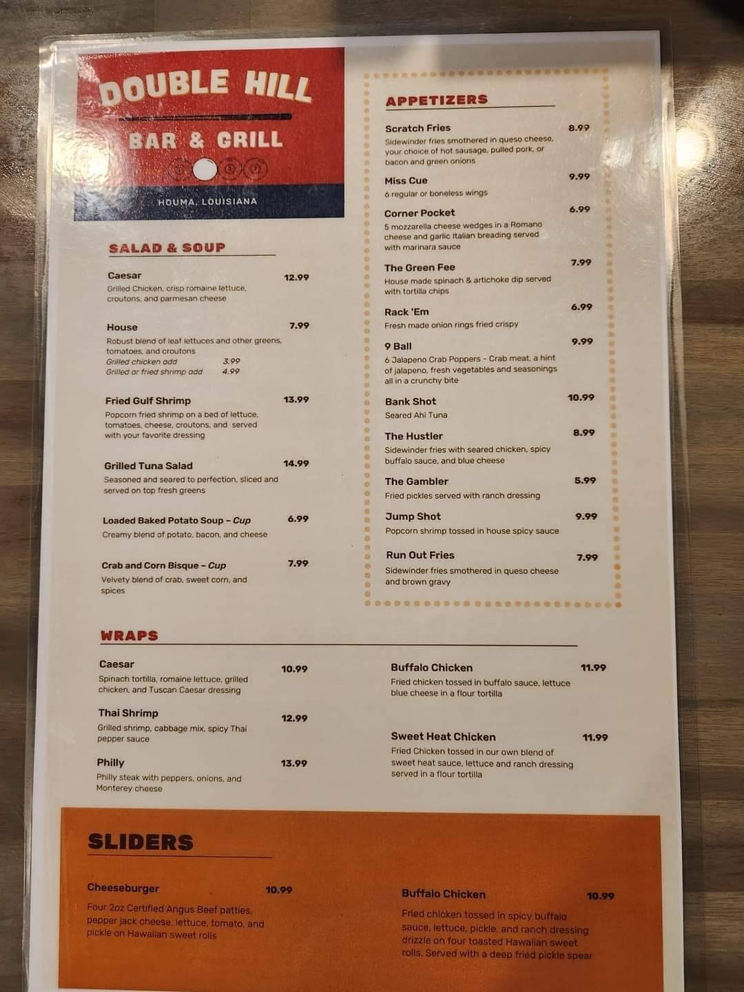 Menu at Double Hill Bar and Grill, Houma