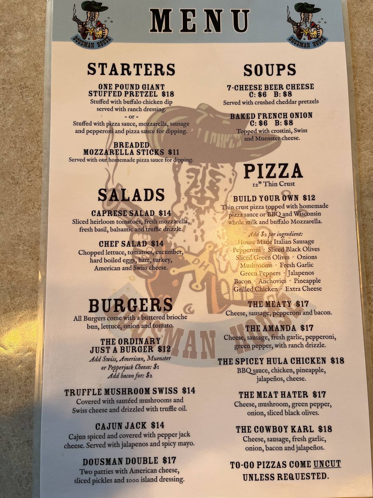 Menu at Dousman House pub & bar, Dousman, 128 N Main St