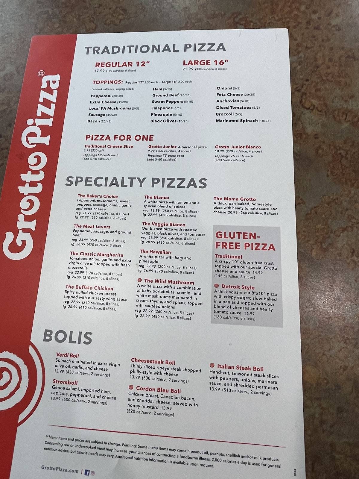 Carta del pub y bar Grotto Pizza, Dover, N Dupont Hwy