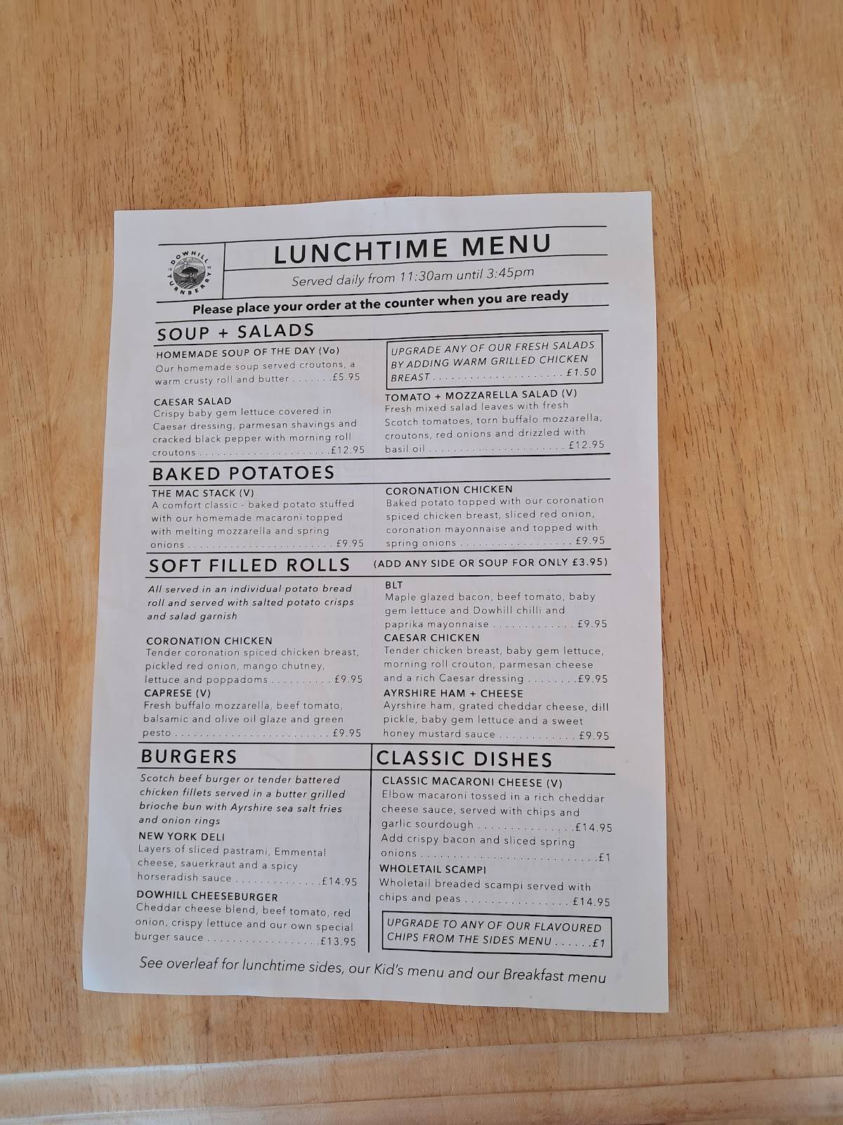 Menu at Dowhill Country Fayre restaurant, Turnberry