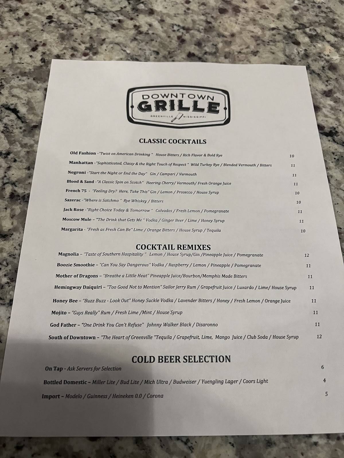 Menu at Downtown Grille pub & bar, Greenville