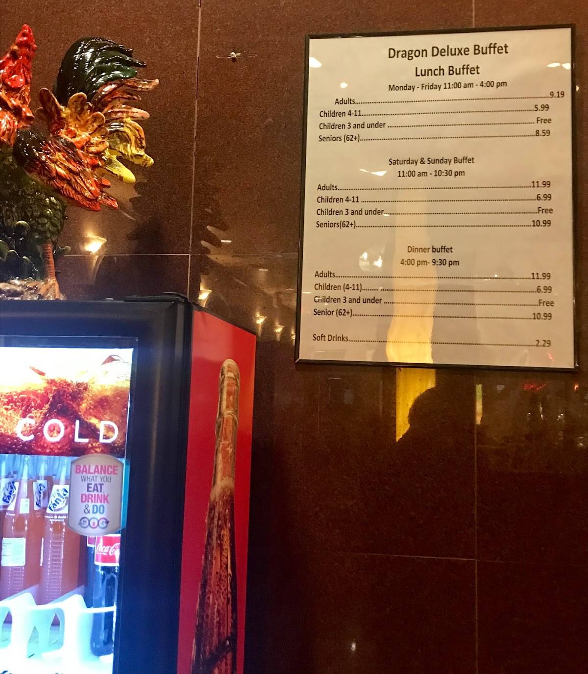 Menu at Dragon Buffet restaurant, Lubbock