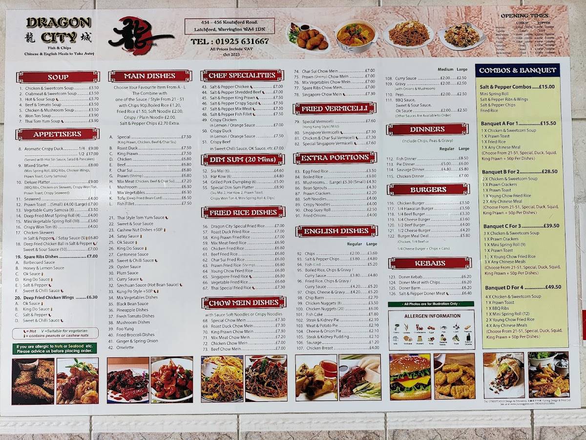 Menu at Dragon City fast food, Warrington