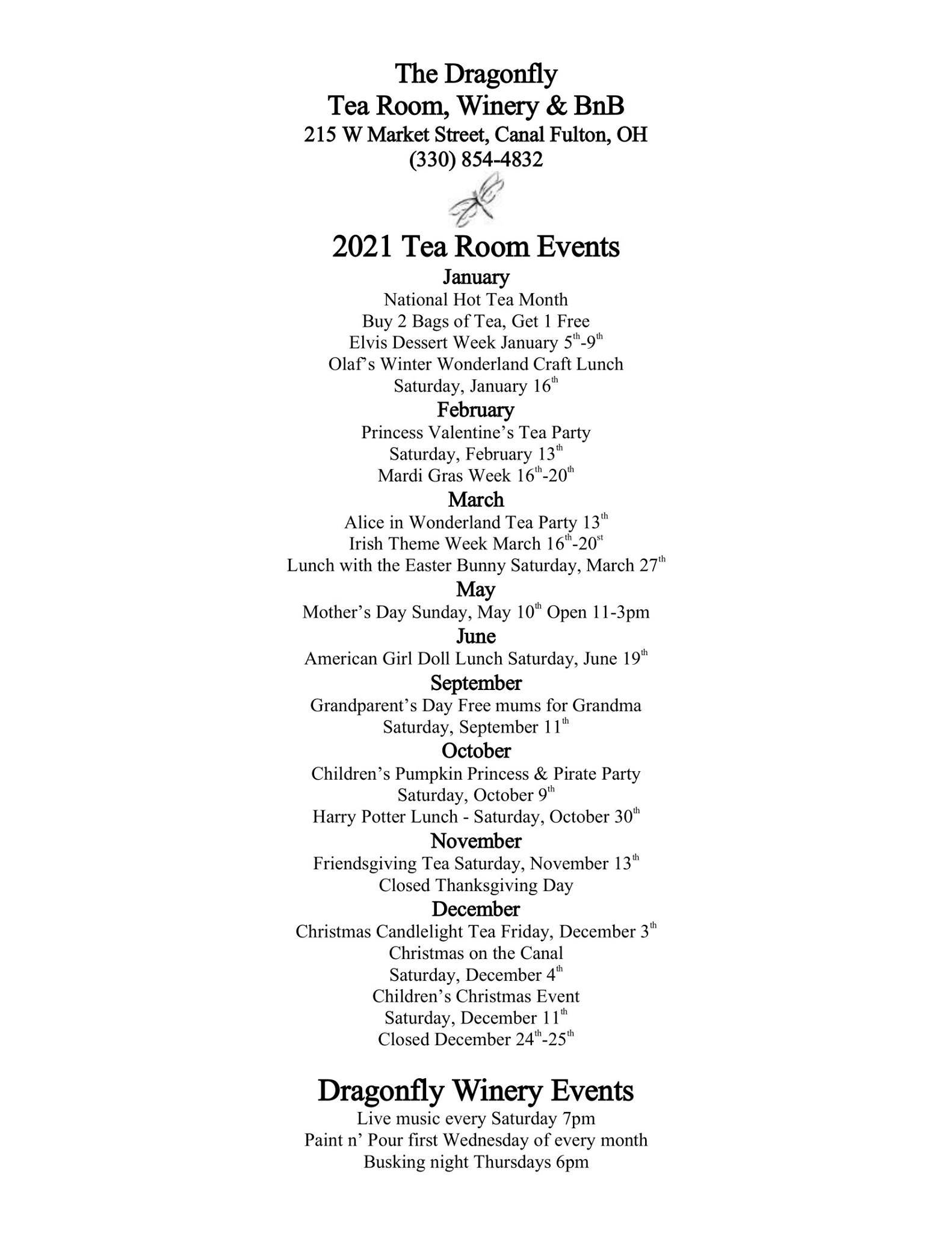 Menu at Dragonfly restaurant, Canal Fulton