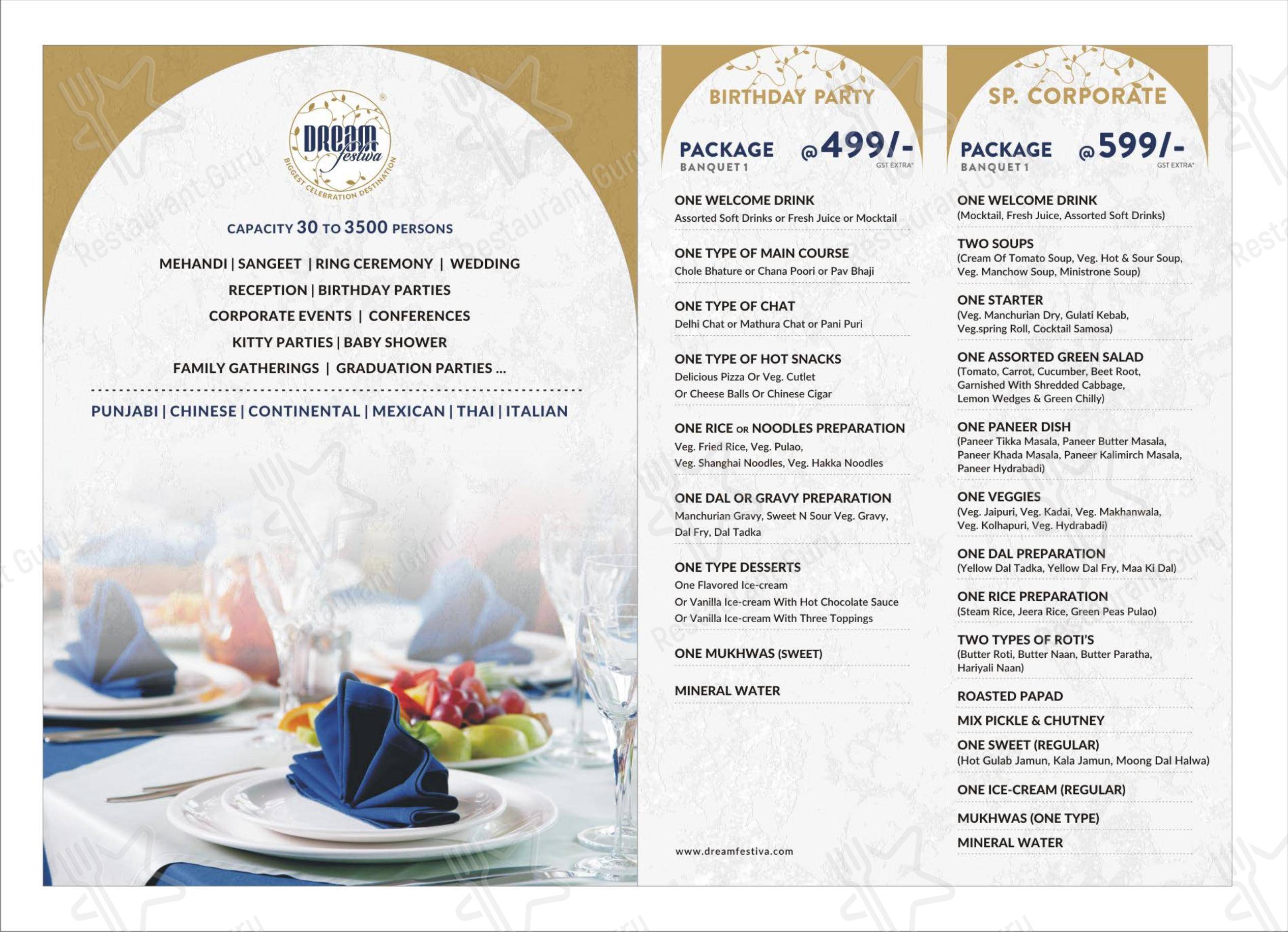 Menu at Dream Festiva, Surat