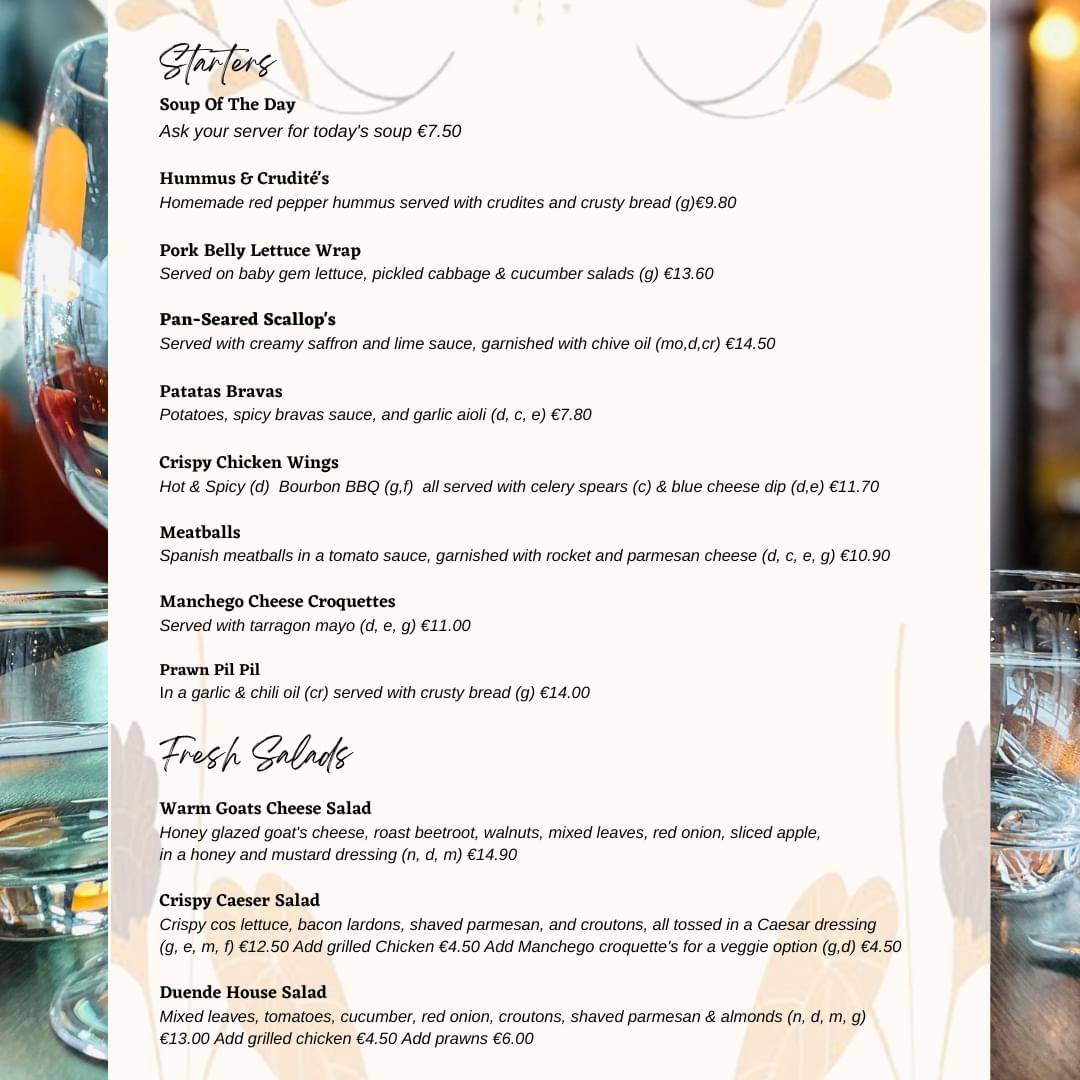Menu at Duende Gastro Bar, Drogheda