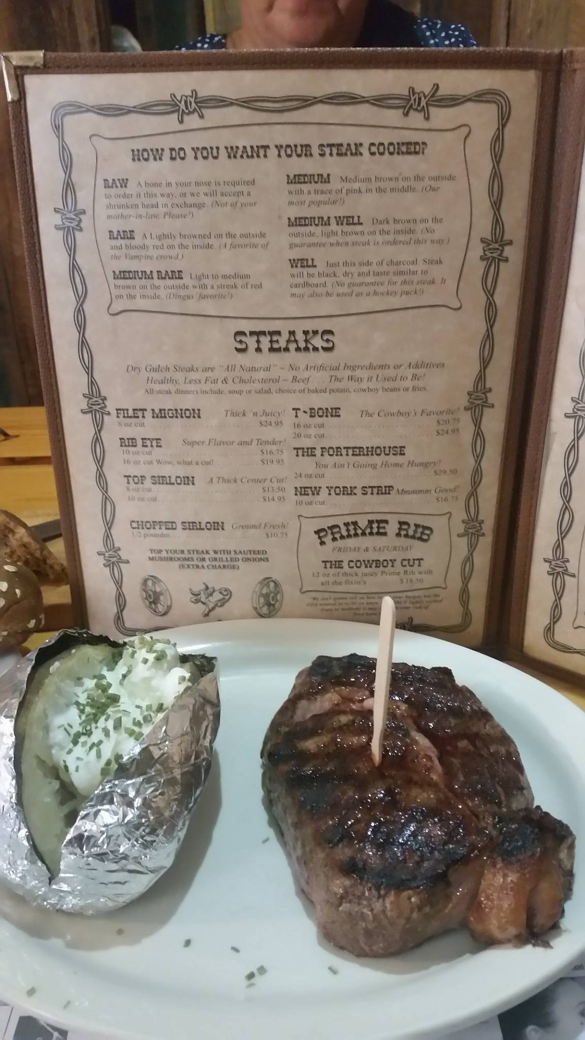 Menu at Dry Gulch Steakhouse, Prescott