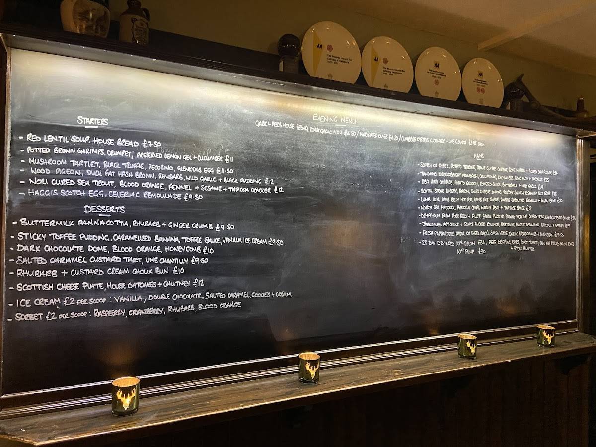 Menu at Clachan Inn restaurant, Drymen, Loch Lomond