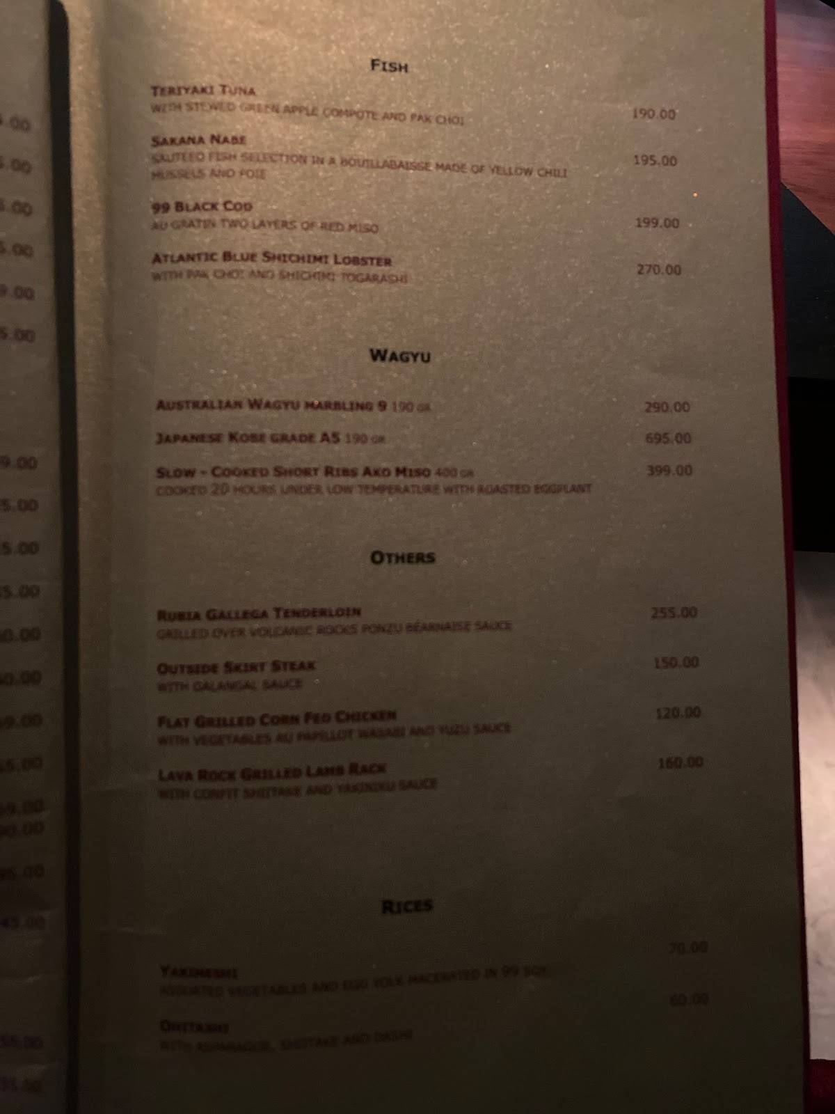 Menu at 99 Sushi Bar & Restaurant Dubai, Dubai