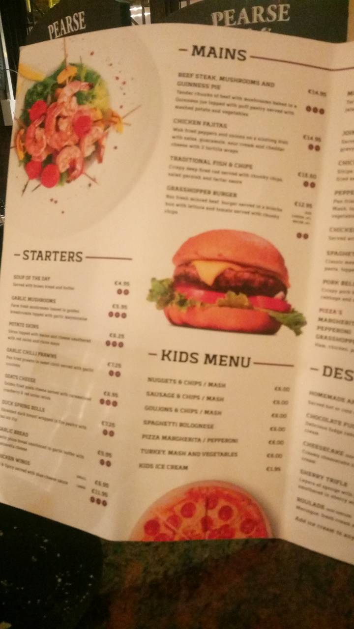 Menu at The Grasshopper Inn pub & bar, Dublin