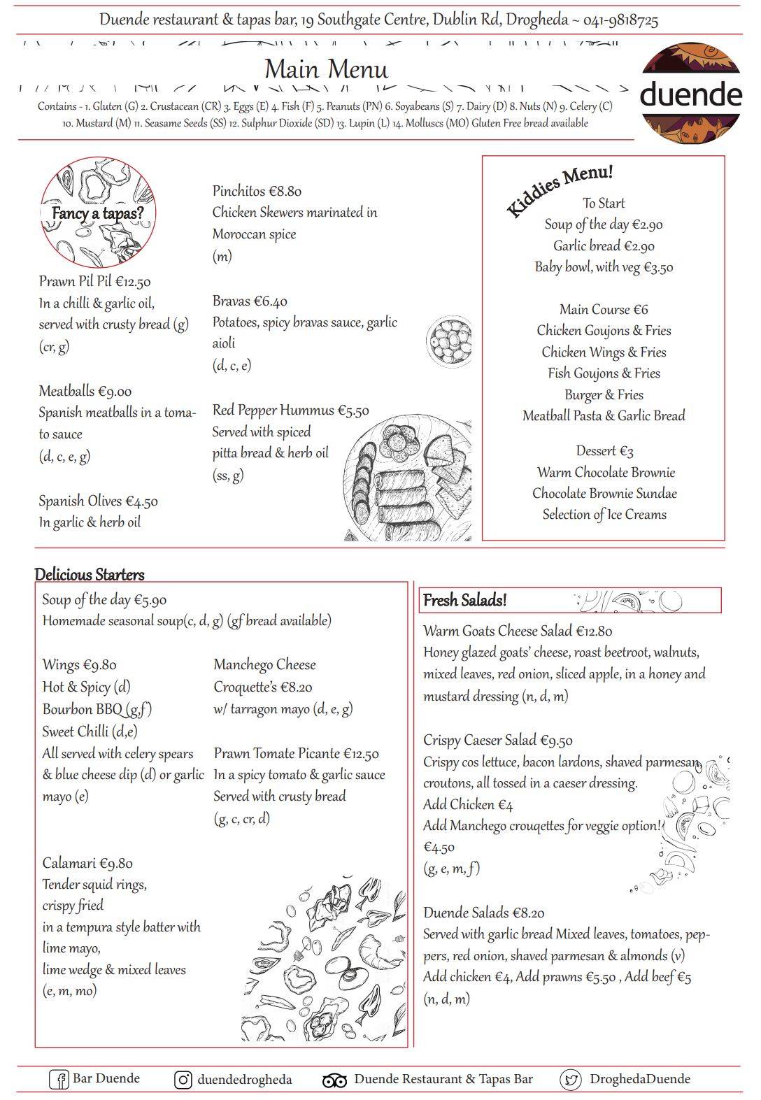 Menu at Duende Gastro Bar, Drogheda