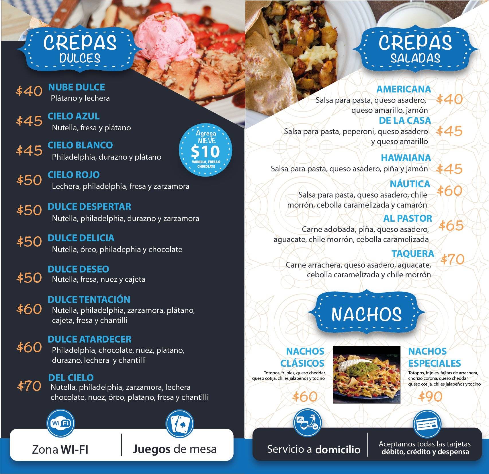 Carta de Dulce Cielo -cafetería y crepas-, Tepic