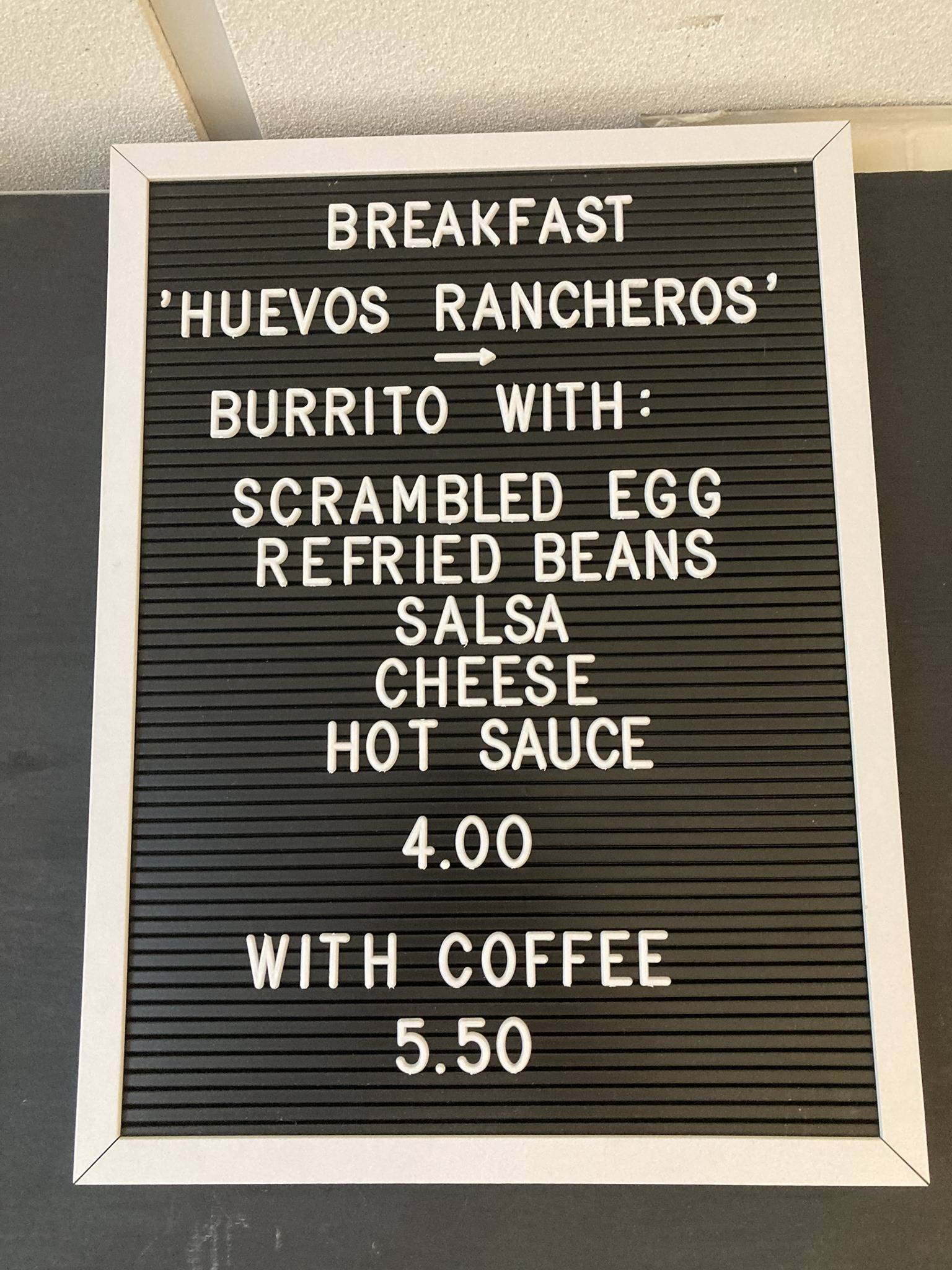 Menu at Miller and Cook cafe, Dumbarton