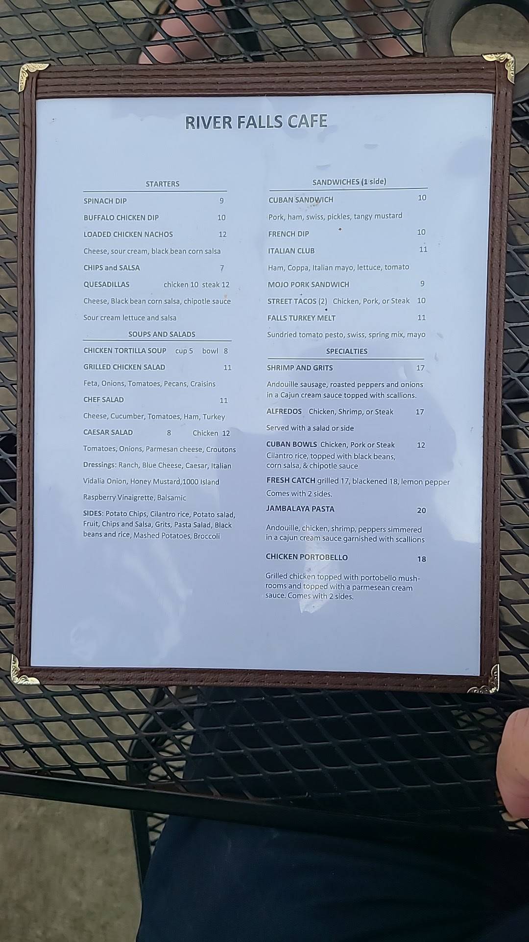 Menu at River Falls Cafe, Duncan, E Main St