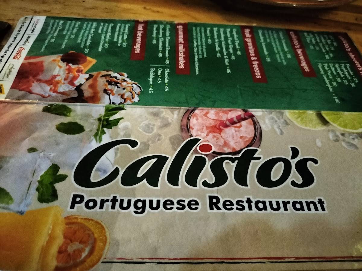 Menu at Calisto's Suncoast restaurant, Durban
