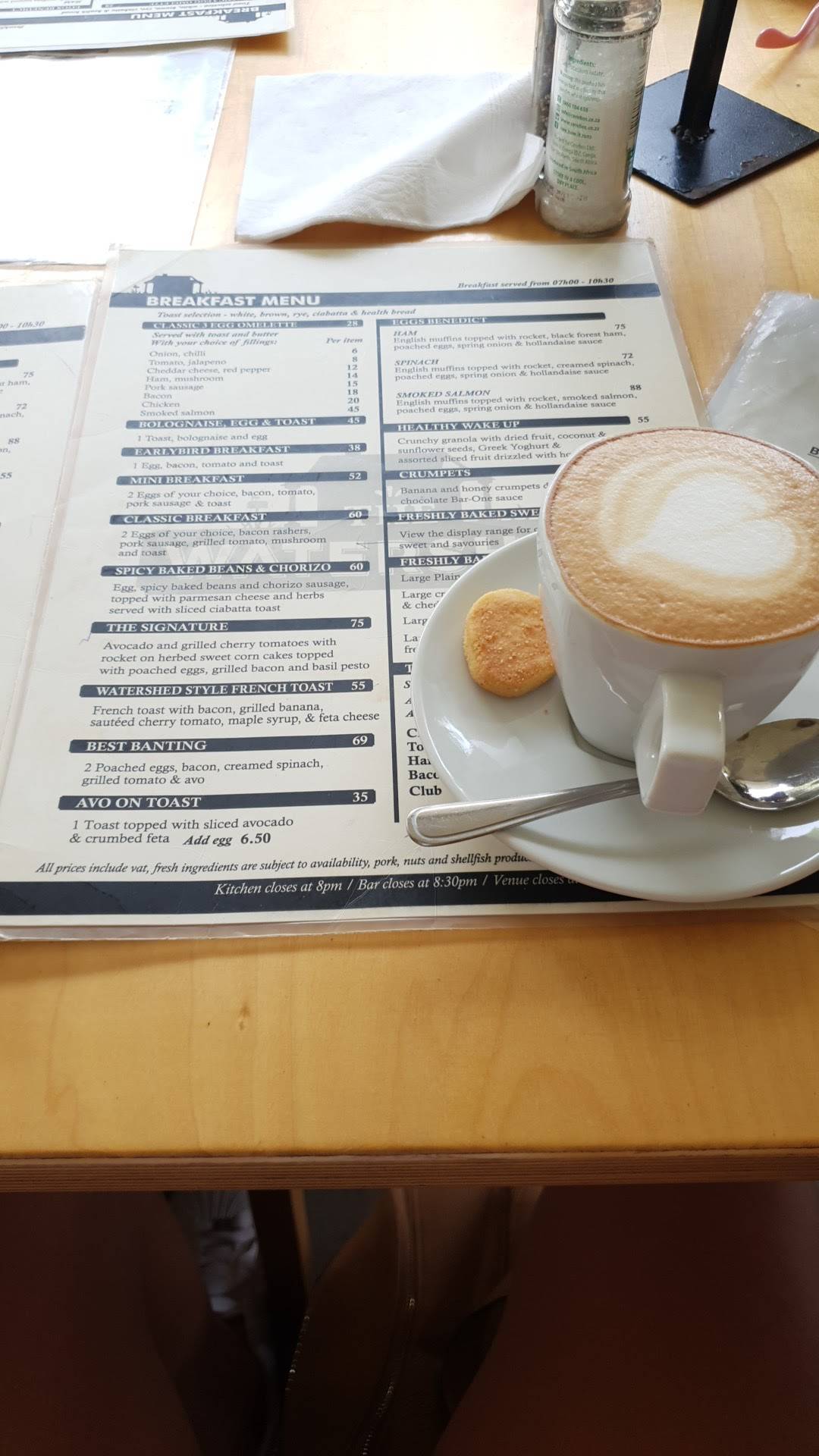 Menu at The Watershed Cafe, Mount Edgecombe
