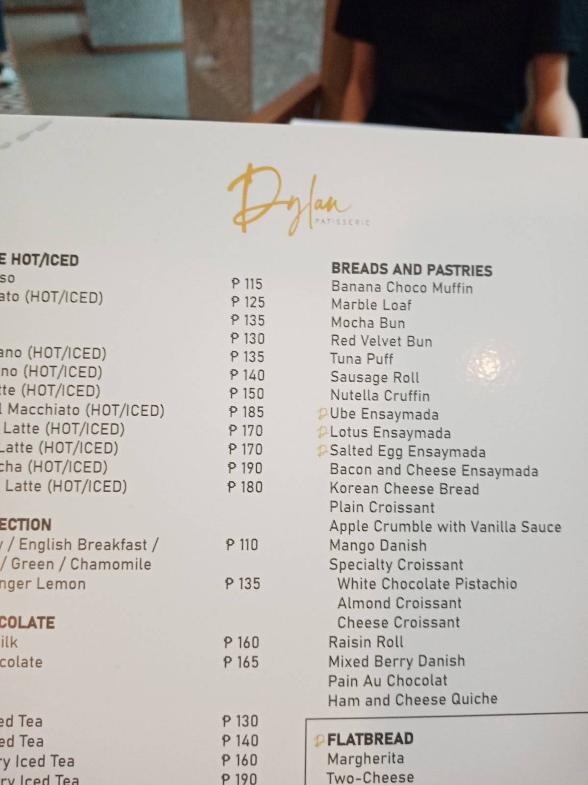 Menu at Dylan Patisserie Makati cafe, Makati