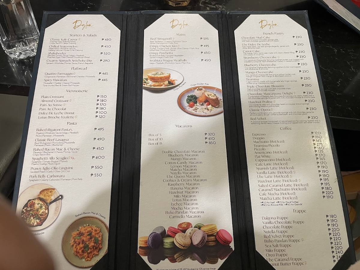 Menu at Dylan Patisserie Makati cafe, Makati