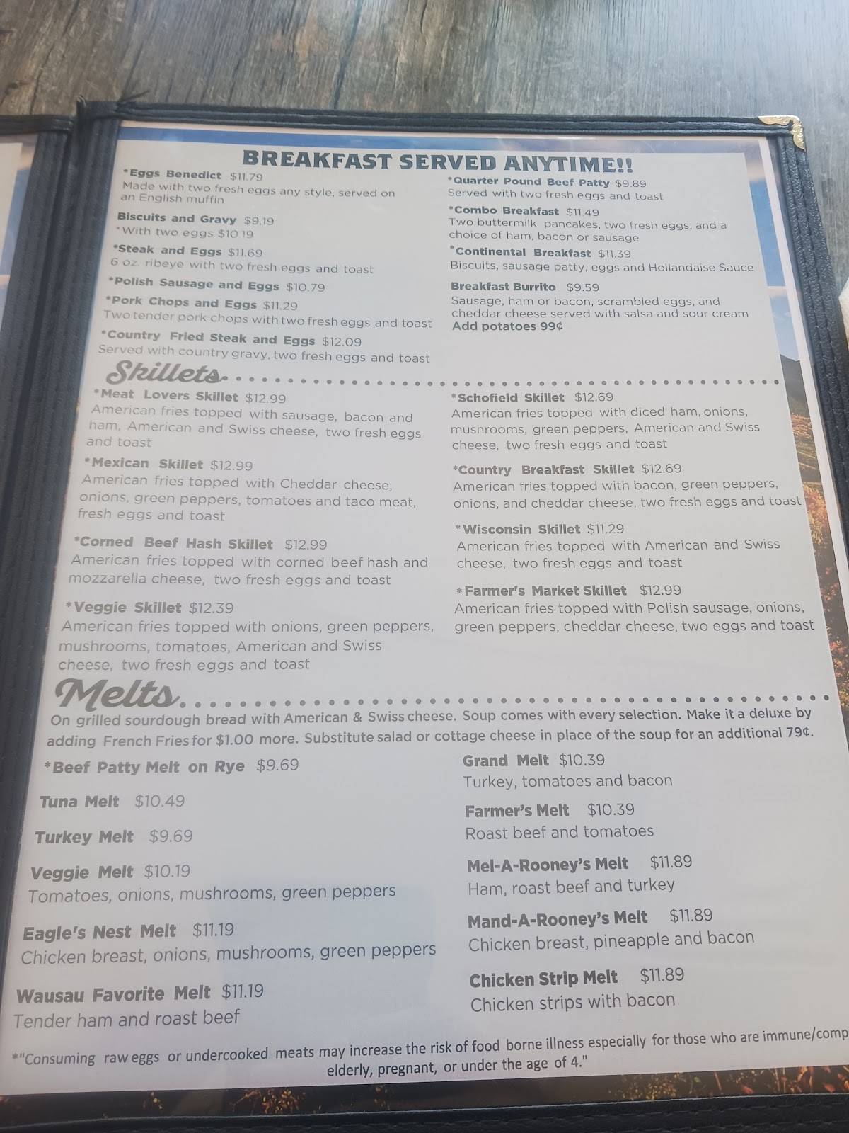 Menu at Eagle's Nest Family Restaurant, Schofield, 280 Grand Ave