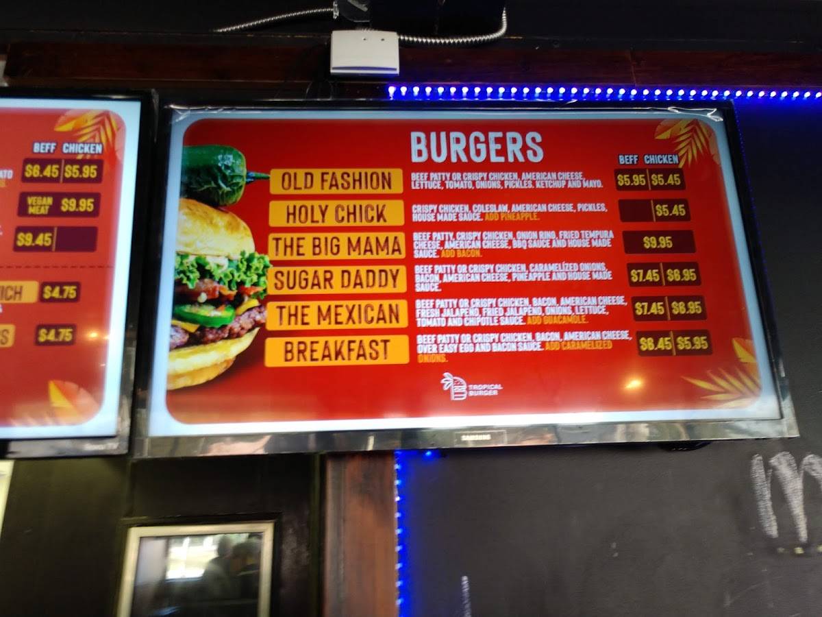 Menu at Tropical Burger restaurant, Easley