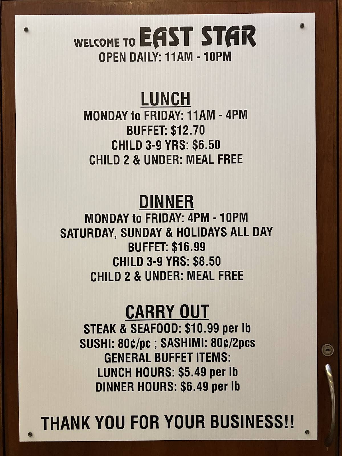 Menu at East Star Chinese Buffet restaurant, Houston, E NASA Pkwy