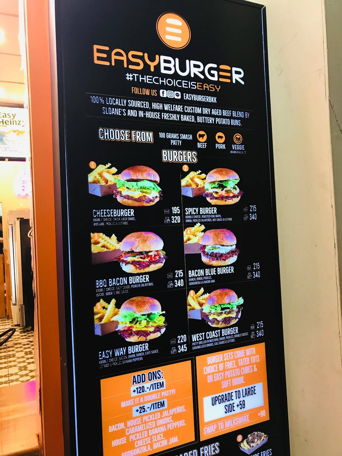 Menu at Easy Burger (Phrom Phong) restaurant, Bangkok