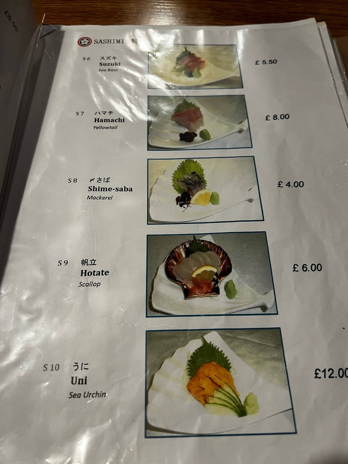Menu at Eat Tokyo restaurant, London, 50 Red Lion St