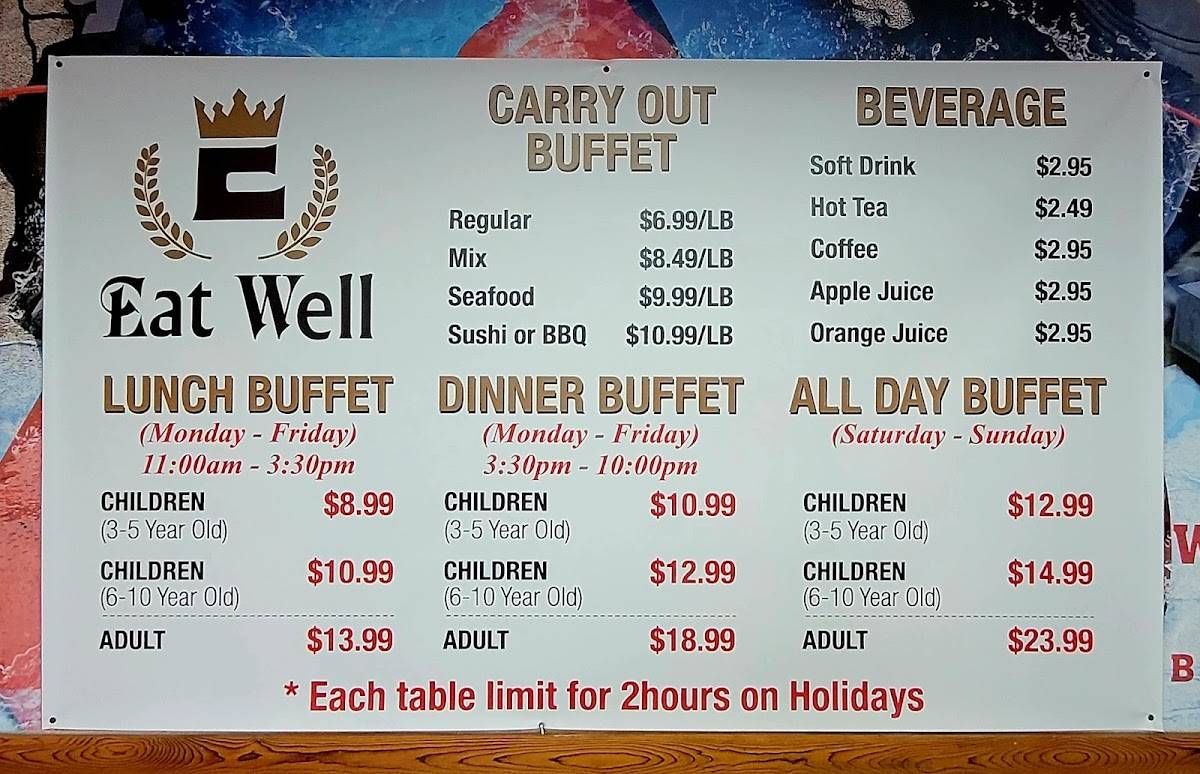 Menu at Eat Well Modern Buffet restaurant, Bergenfield