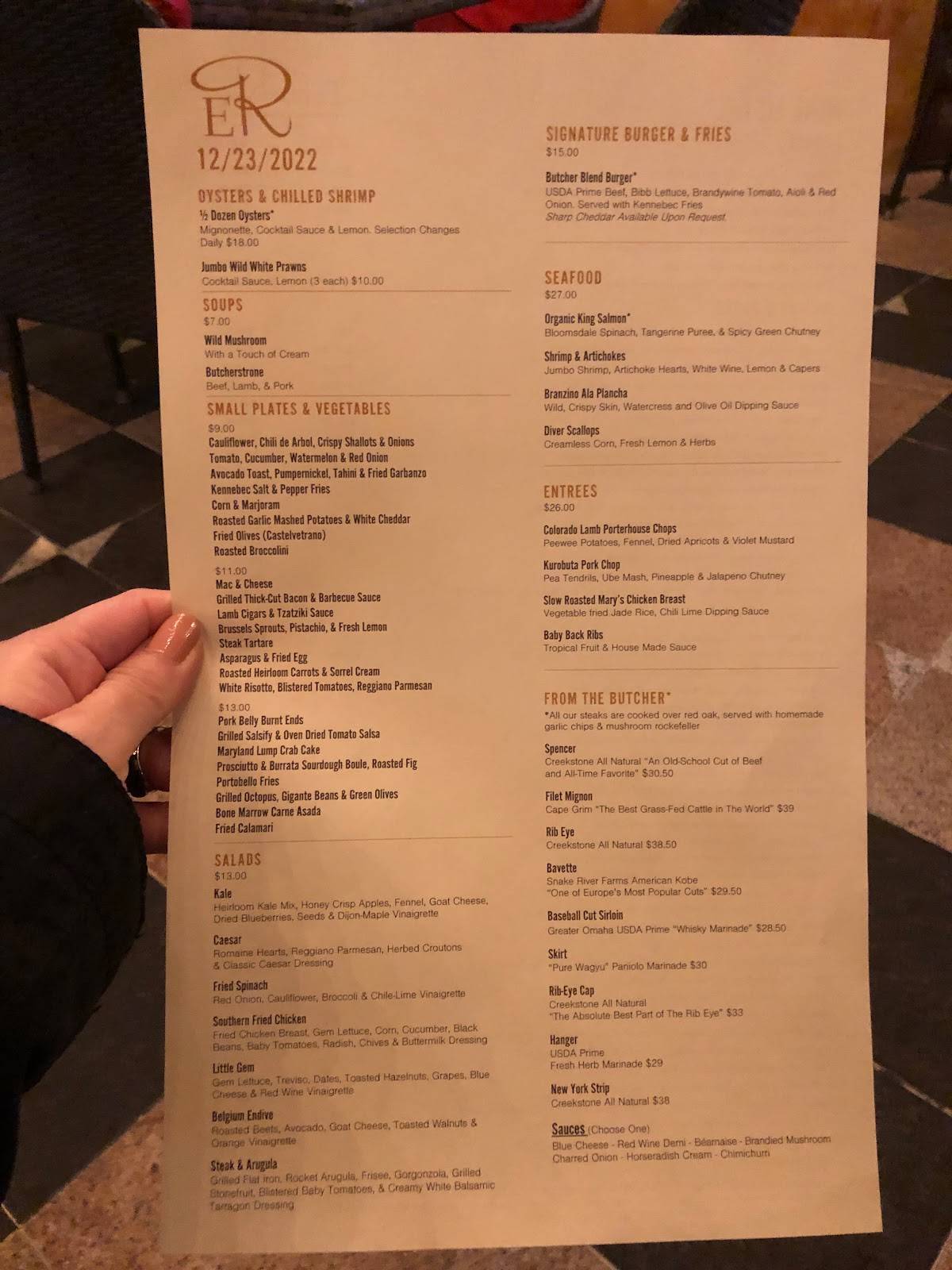 Menu at Echo & Rig steakhouse, Las Vegas