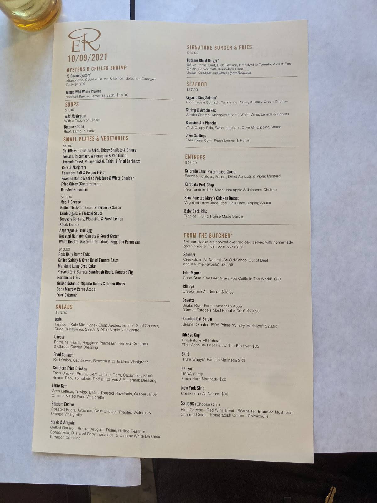Menu at Echo & Rig steakhouse, Las Vegas
