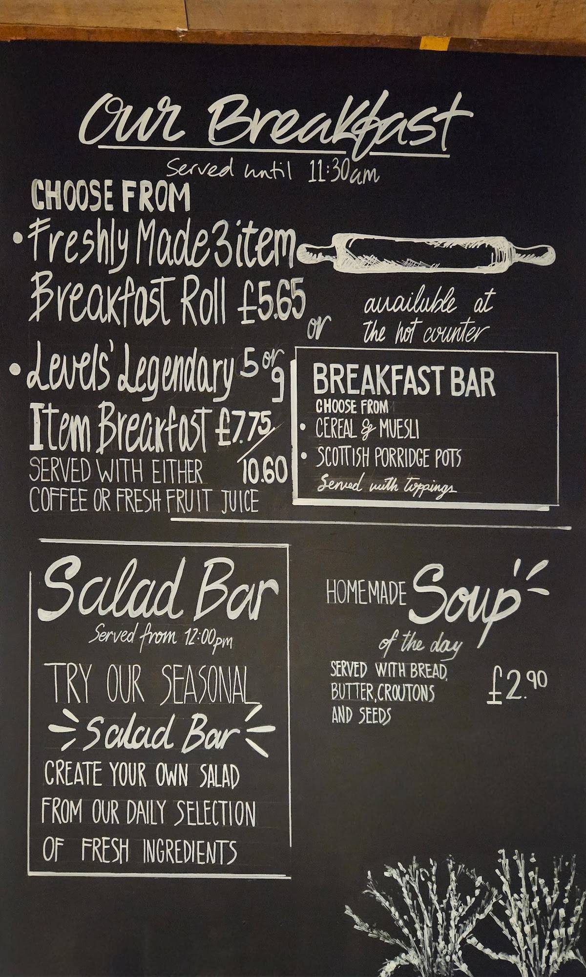 Menu at Levels Cafe & Lounge, Edinburgh