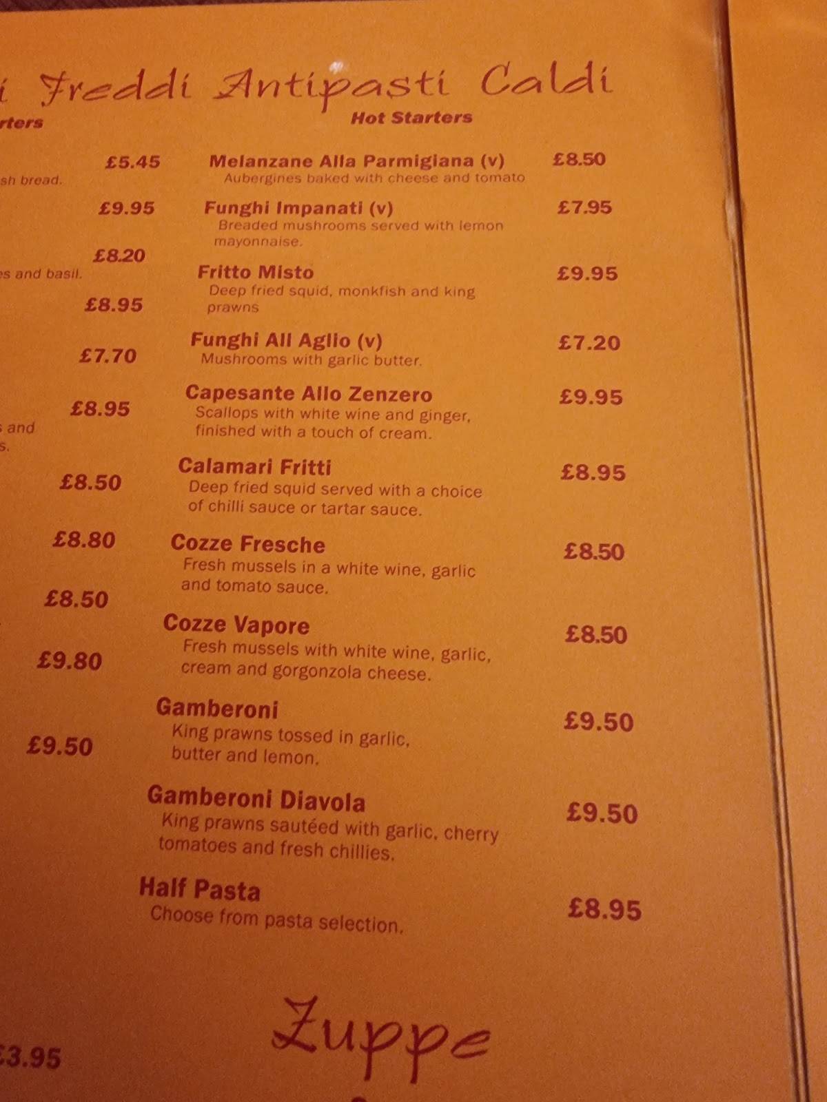 Menu at Papilio restaurant, Edinburgh