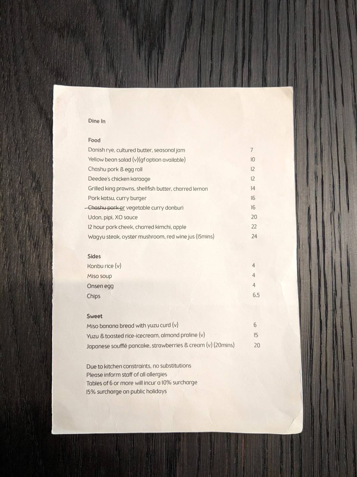 Menu at Edition Roasters cafe, Sydney, 60 Darling Dr