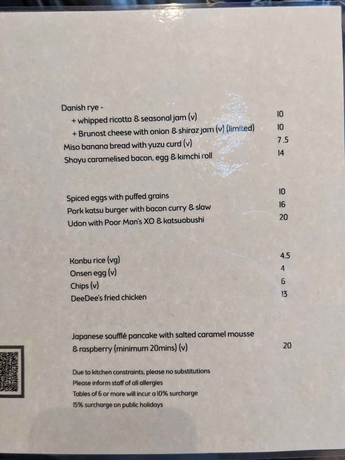 Menu at Edition Roasters cafe, Sydney, 60 Darling Dr