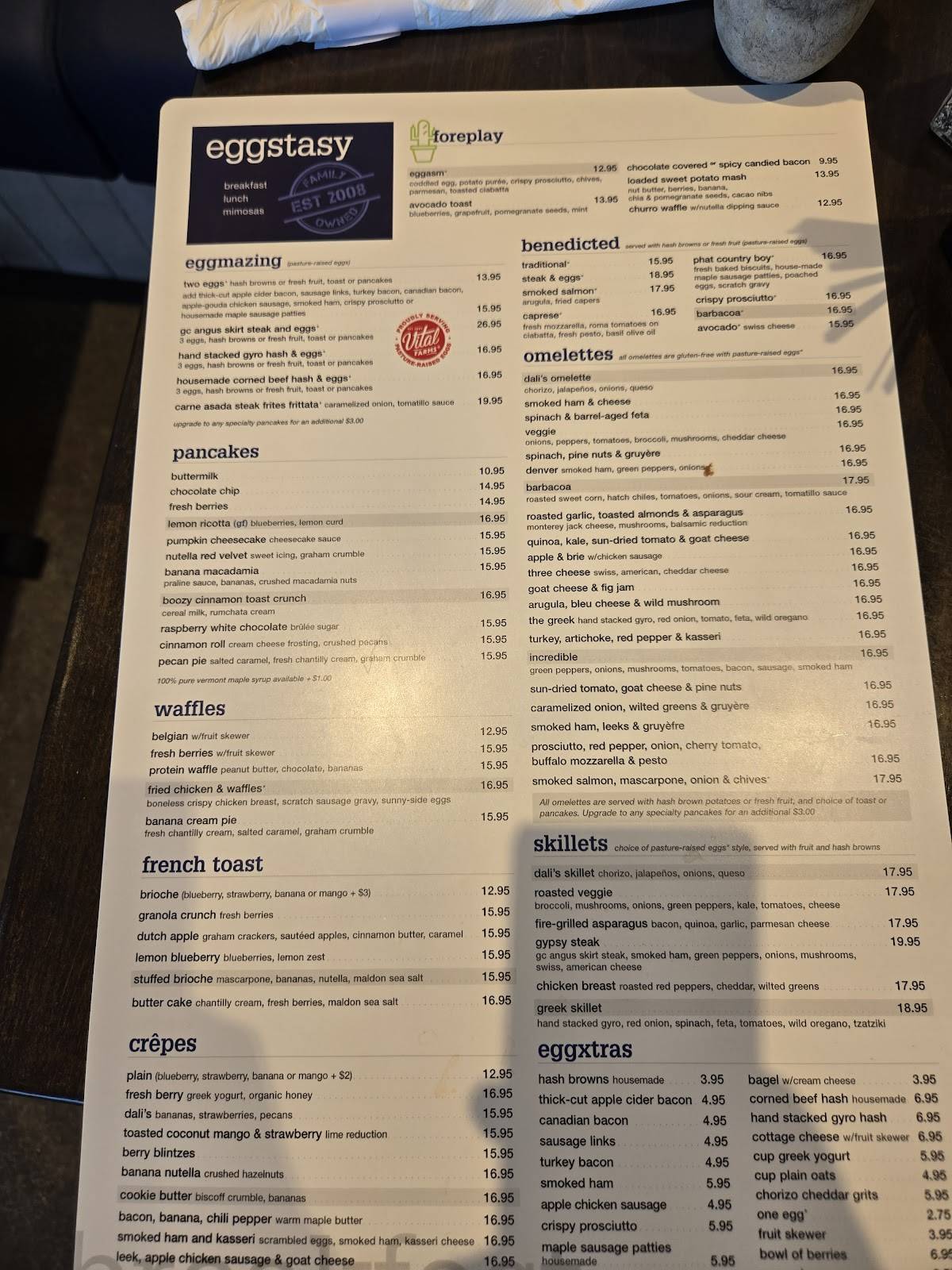 Menu at Eggstasy restaurant, Queen Creek