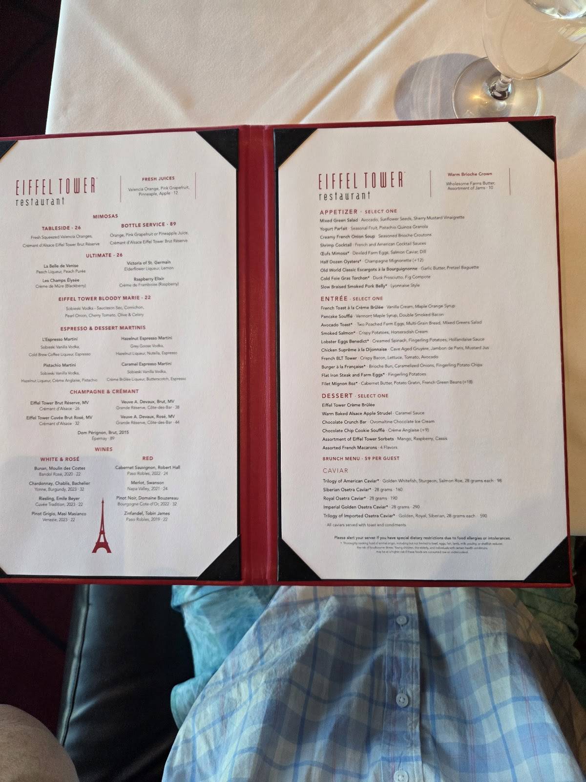 Menu at Eiffel Tower Restaurant, Las Vegas, S Las Vegas Blvd