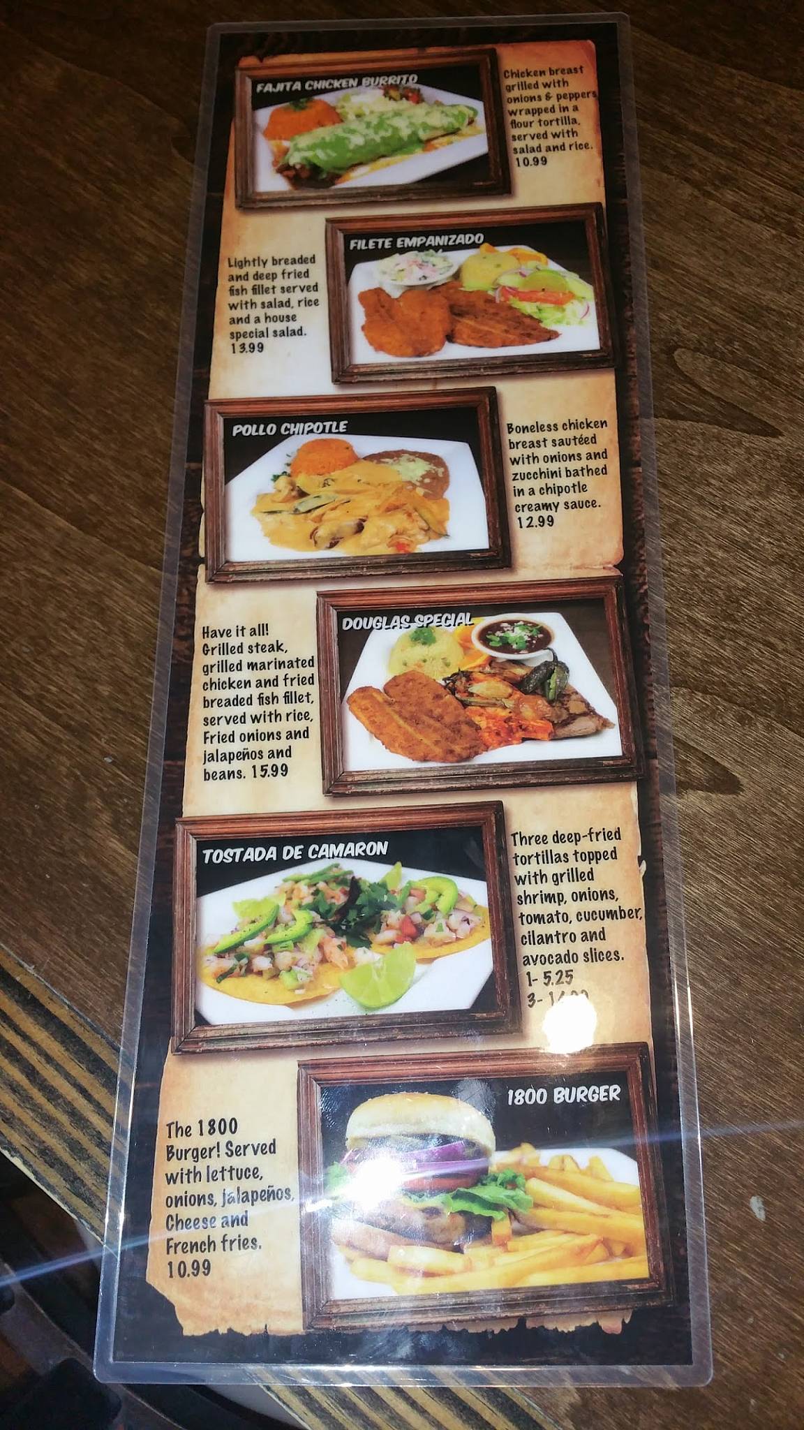 Menu at El 1800 Mexican Restaurant, Douglas