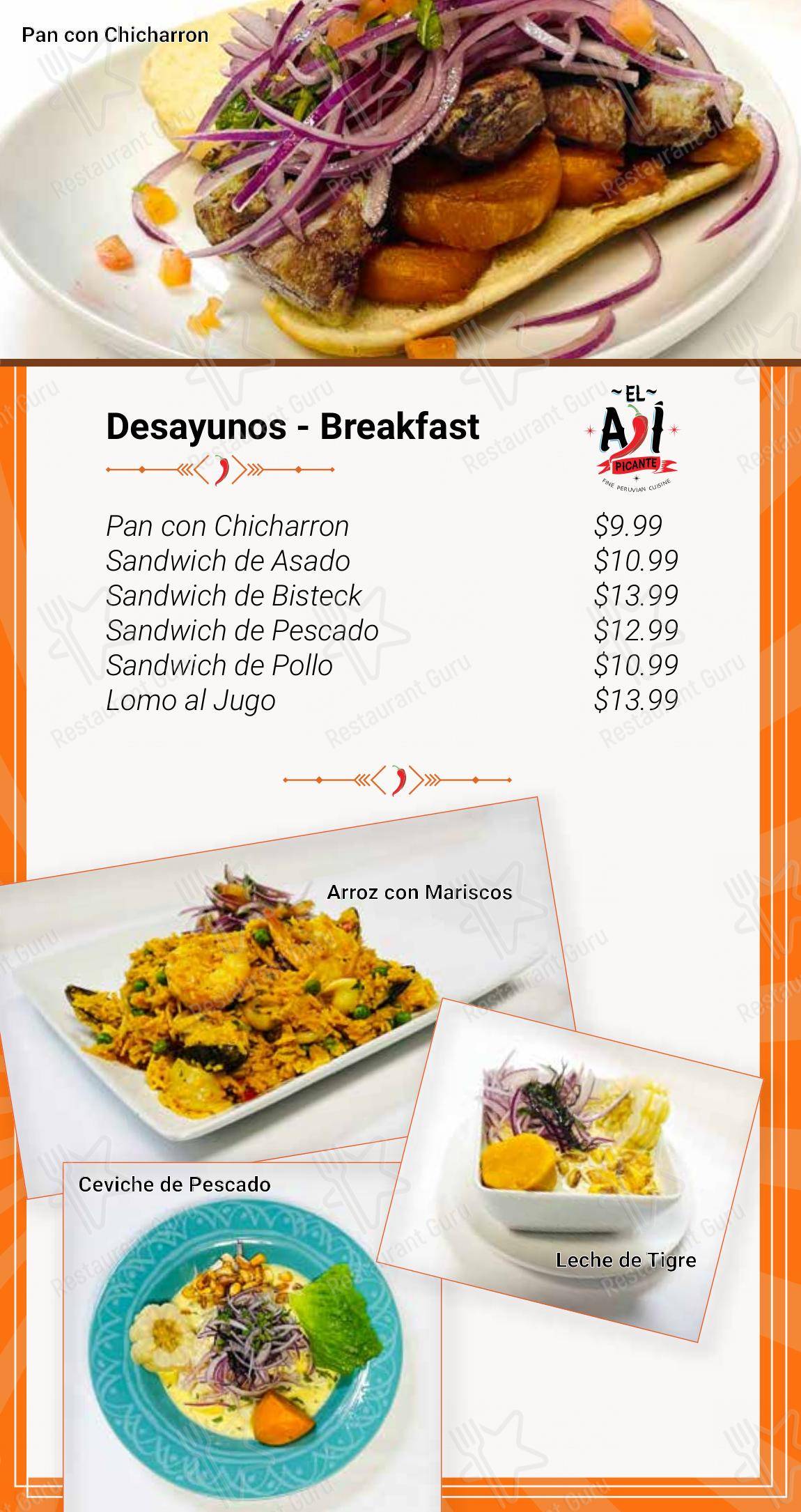 Carta del restaurante EL AJÍ PICANTE, Los Angeles, Lassen St