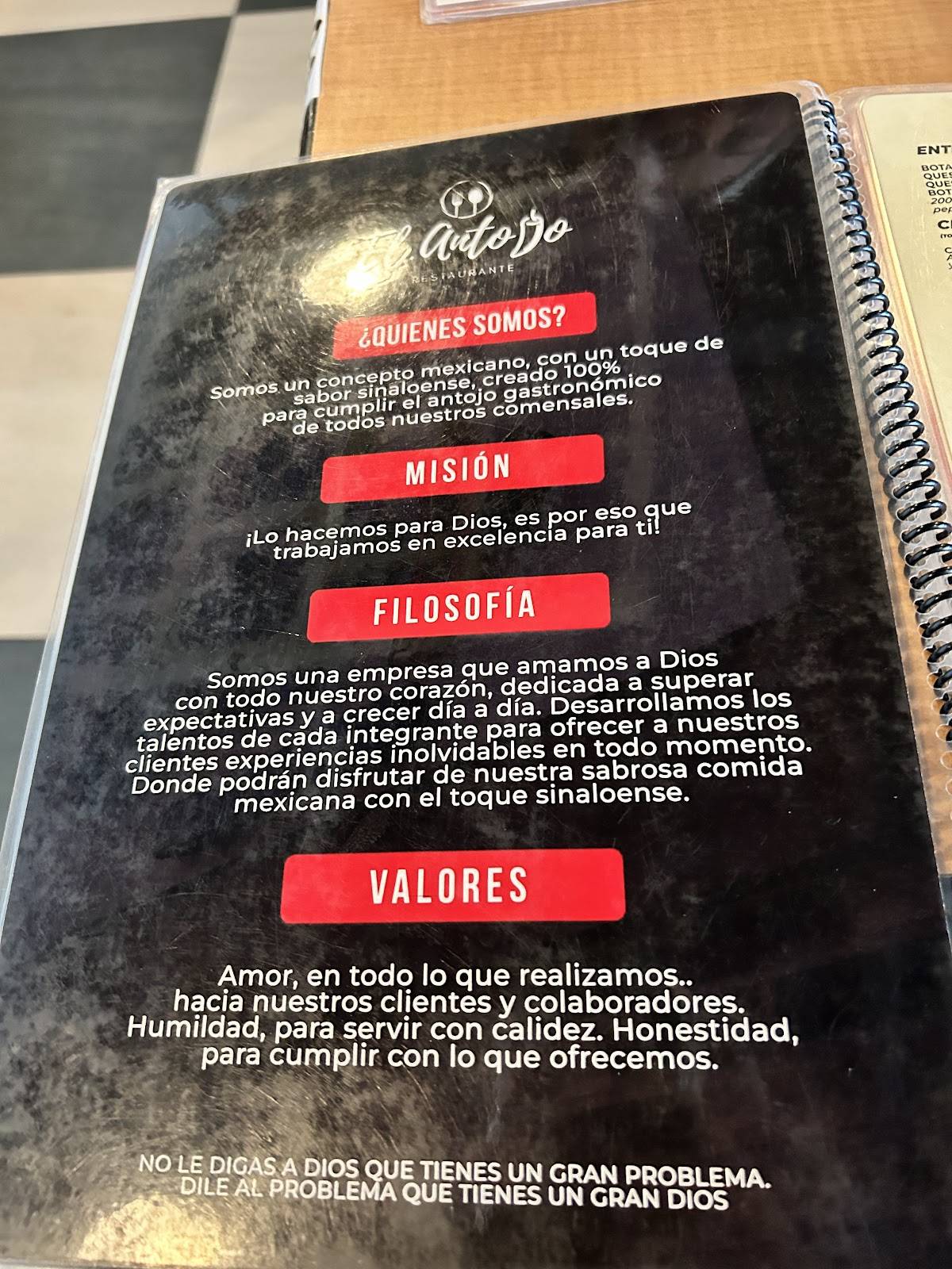 Carta del restaurante El Antojo Otay, Tijuana