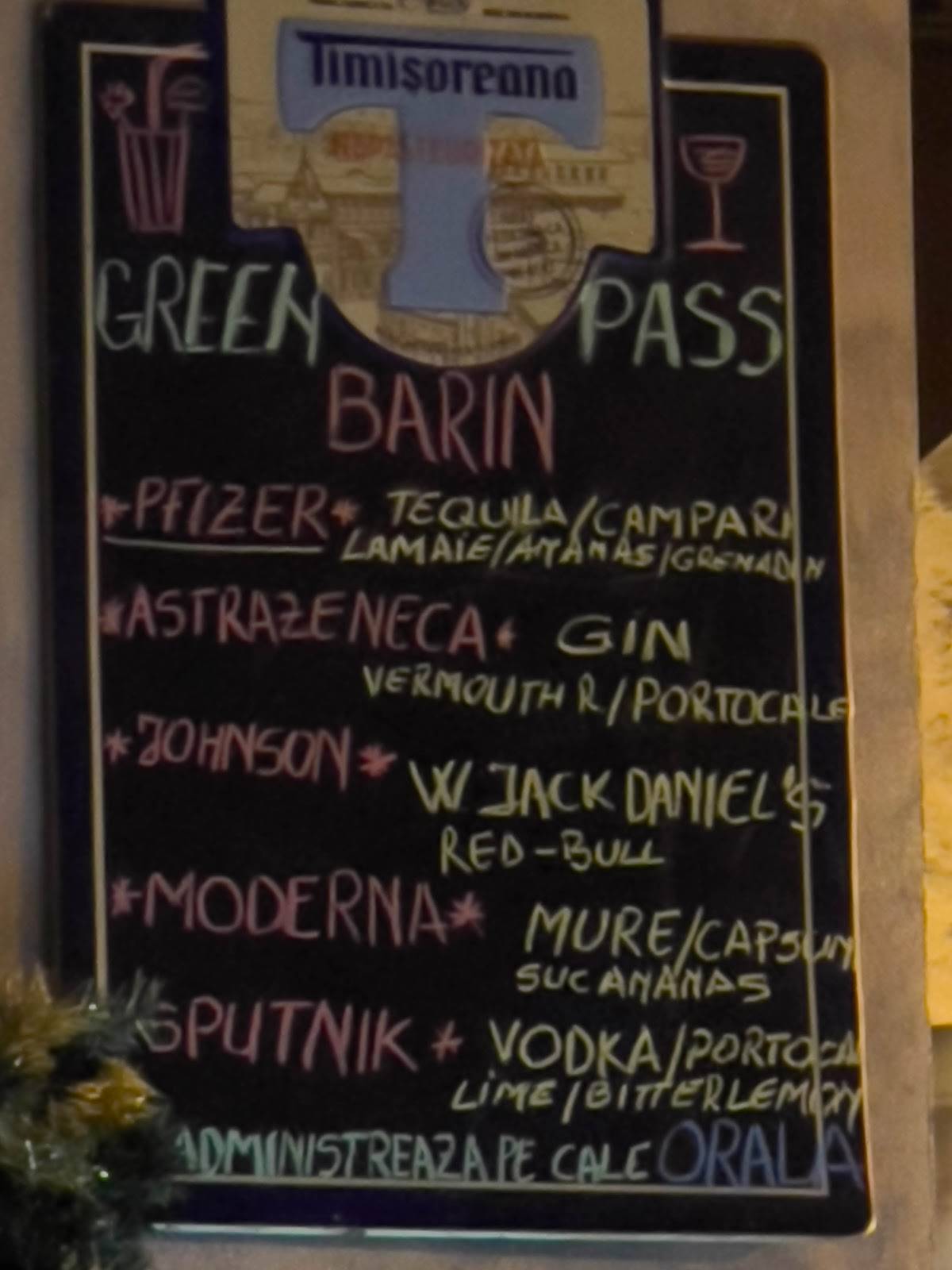 Menu at El Barin, Iași