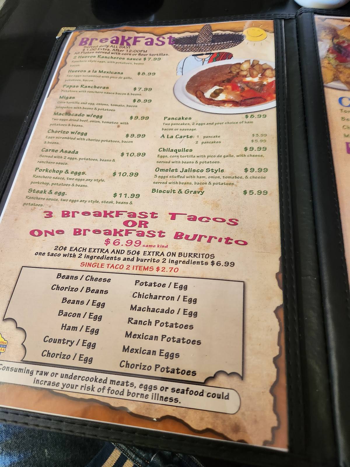 Menu at El Bracero Mexican Restaurant, Kingsland