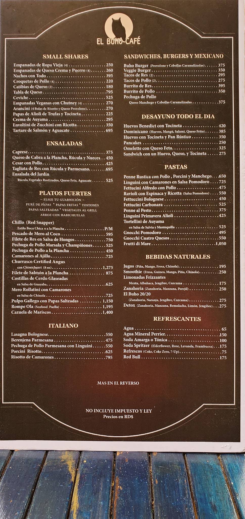Carta de Café El Buho, Santo Domingo