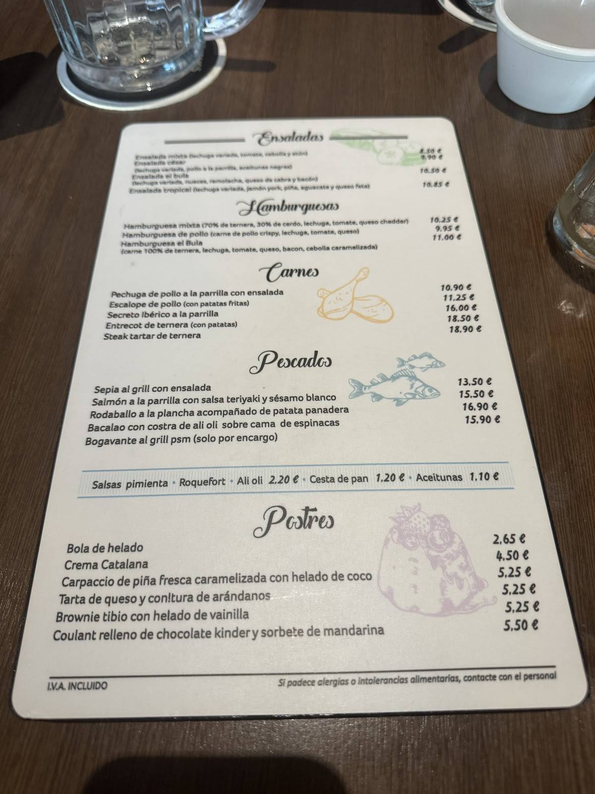 Carta del restaurante El Bula, Palma del Mallorca